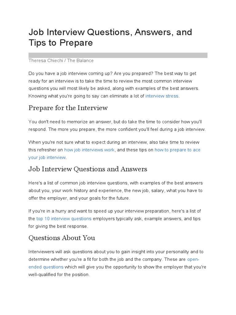 Job Interview Questions | Download Free PDF | Job Interview | Employment