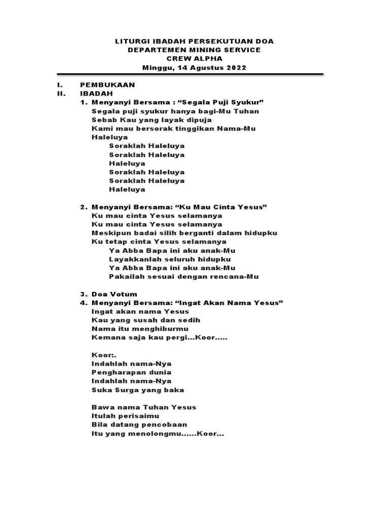 Liturgi Ibadah Persekutuan Doa | PDF | Agama & Spiritualitas | Puisi