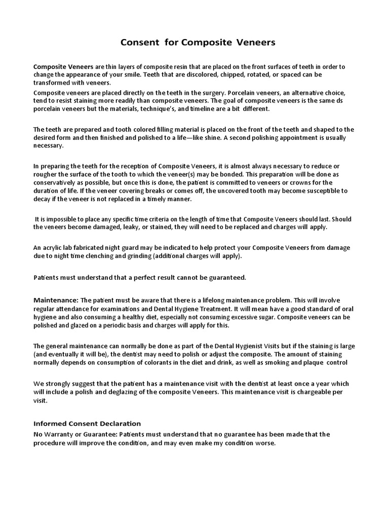 Consentfor Composite Veneers | PDF | Health Sciences | Dentistry Branches