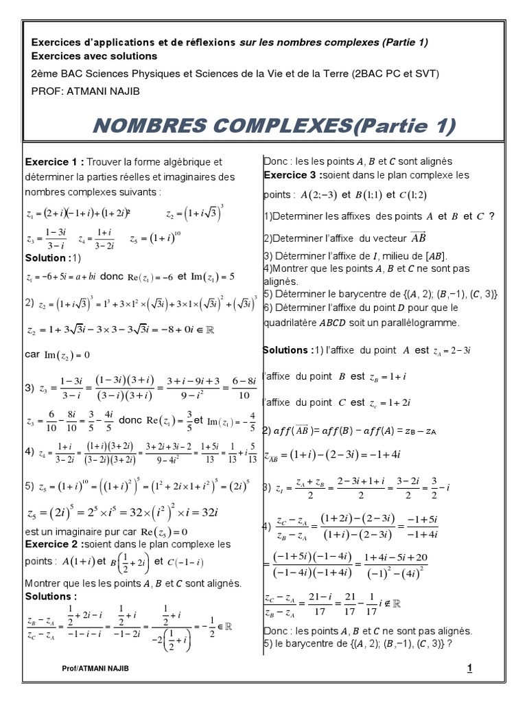 Nombres Complexes 1 Corrige Serie D Exercices 1 2 | PDF | Nombre complexe | Arithmétique
