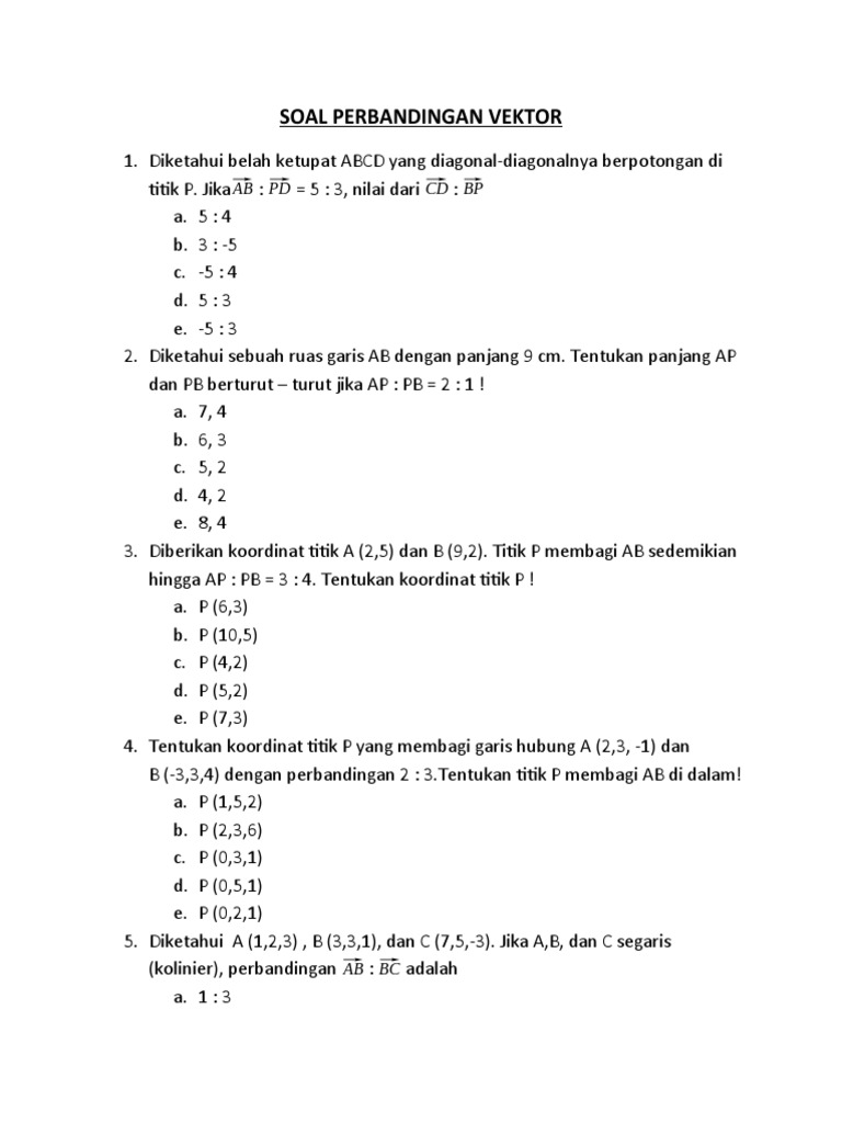 MTK Minat 10 Soal Perbandingan Vektor | PDF
