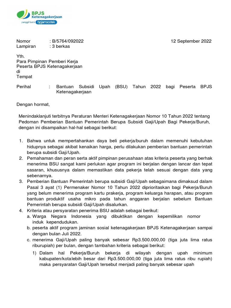 SURAT BSU KE PERUSAHAAN - Edit | PDF