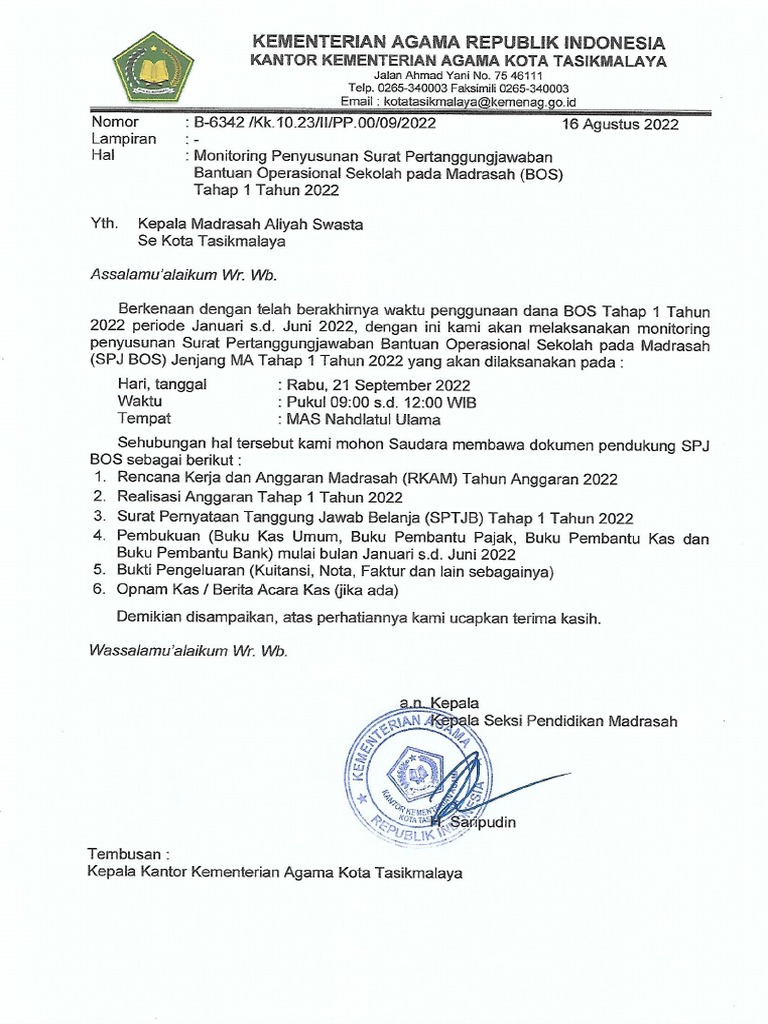 6342 - Monitoring SPJ BOS MA Tahap 1 | PDF