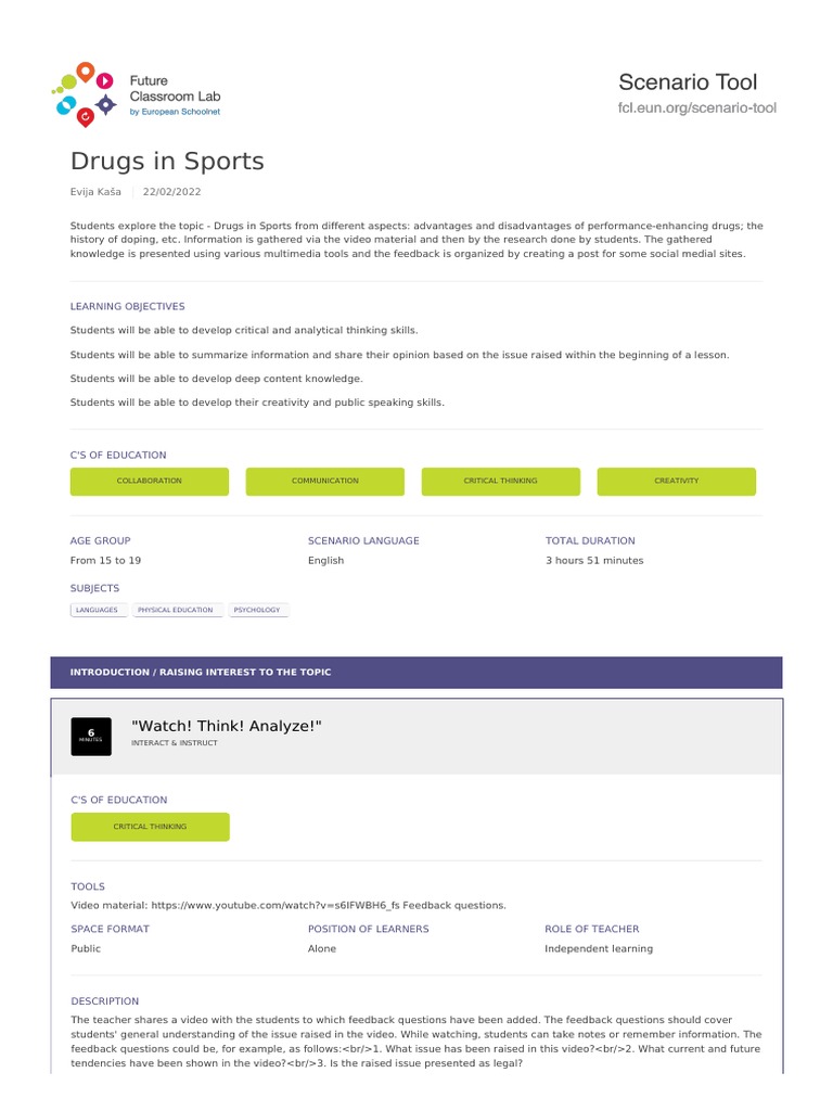 Learning Scenario - Drugs in Sports | PDF | Learning | Multimedia