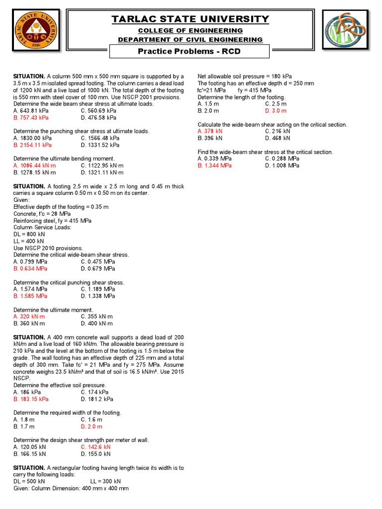 Tsu m23 Practice Problems Reinforced Concrete Design | PDF | Pascal ...