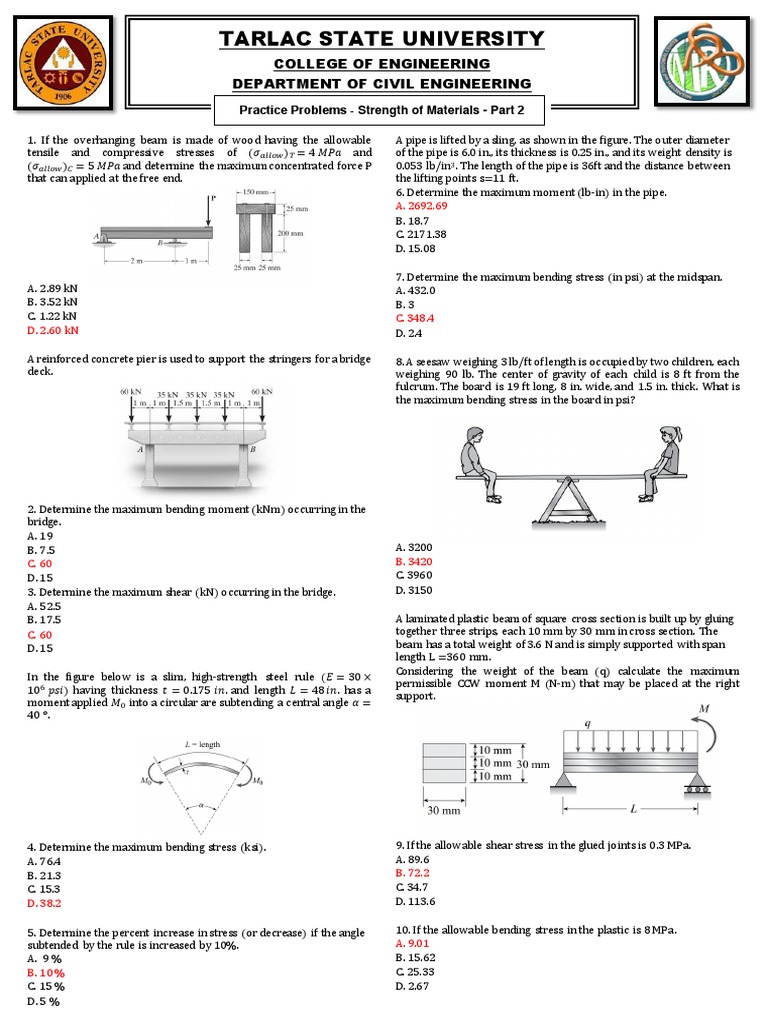 Tsu m19 Practice Problems Smat2 | PDF | Bending | Beam (Structure)