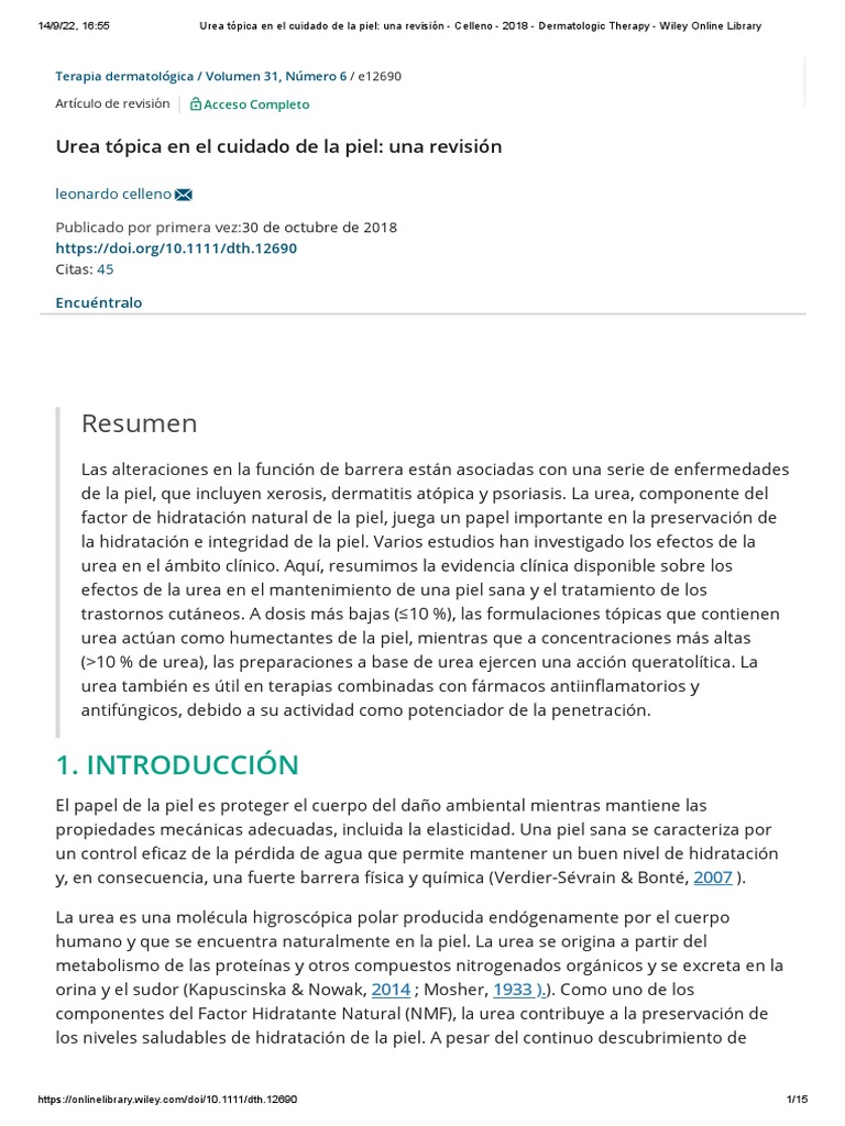 Urea Tópica en El Cuidado de La Piel - Una Revisión - Celleno - 2018 ...
