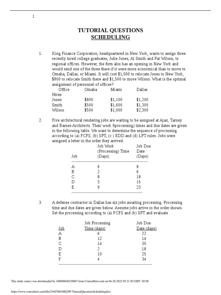 Tutorial Questions Scheduling | PDF