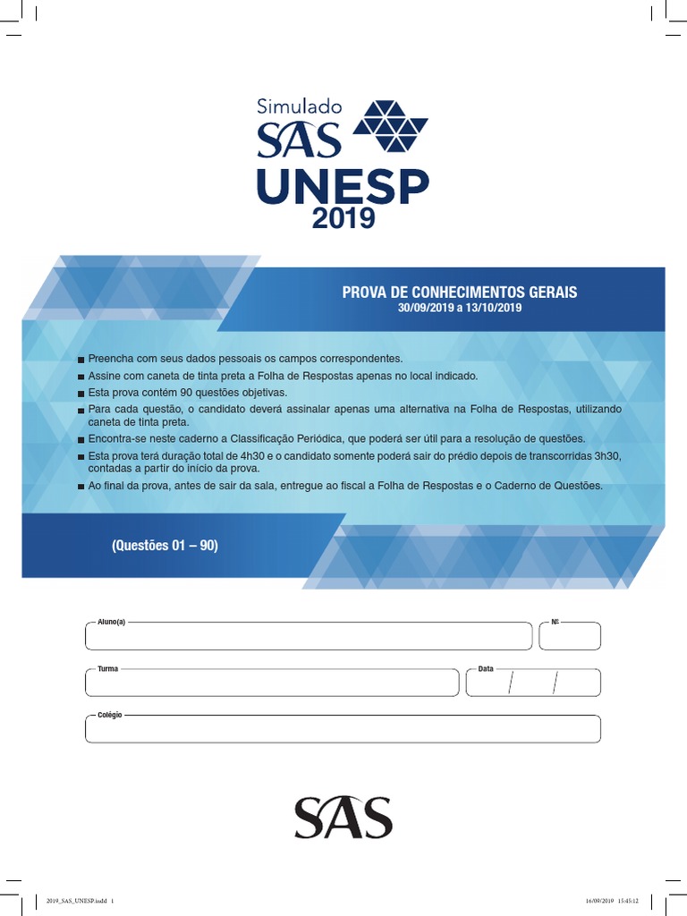 Simulado Sas Unesp 2019 | PDF | Brasil