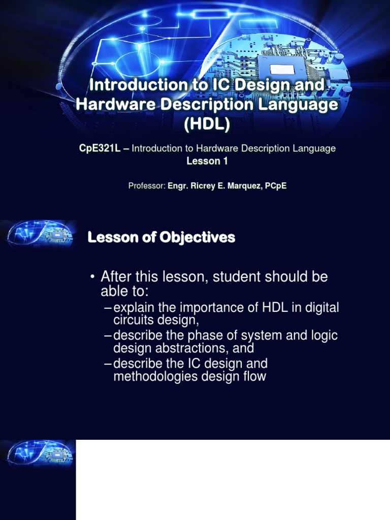 Cpe321l Lesson 1 Introduction To Ic Design And Hdl Pdf Hardware Description Language