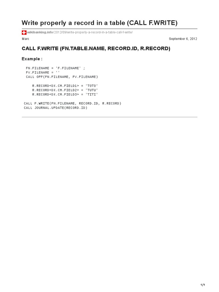 Write Properly A Record in A Table CALL FWRITE | PDF