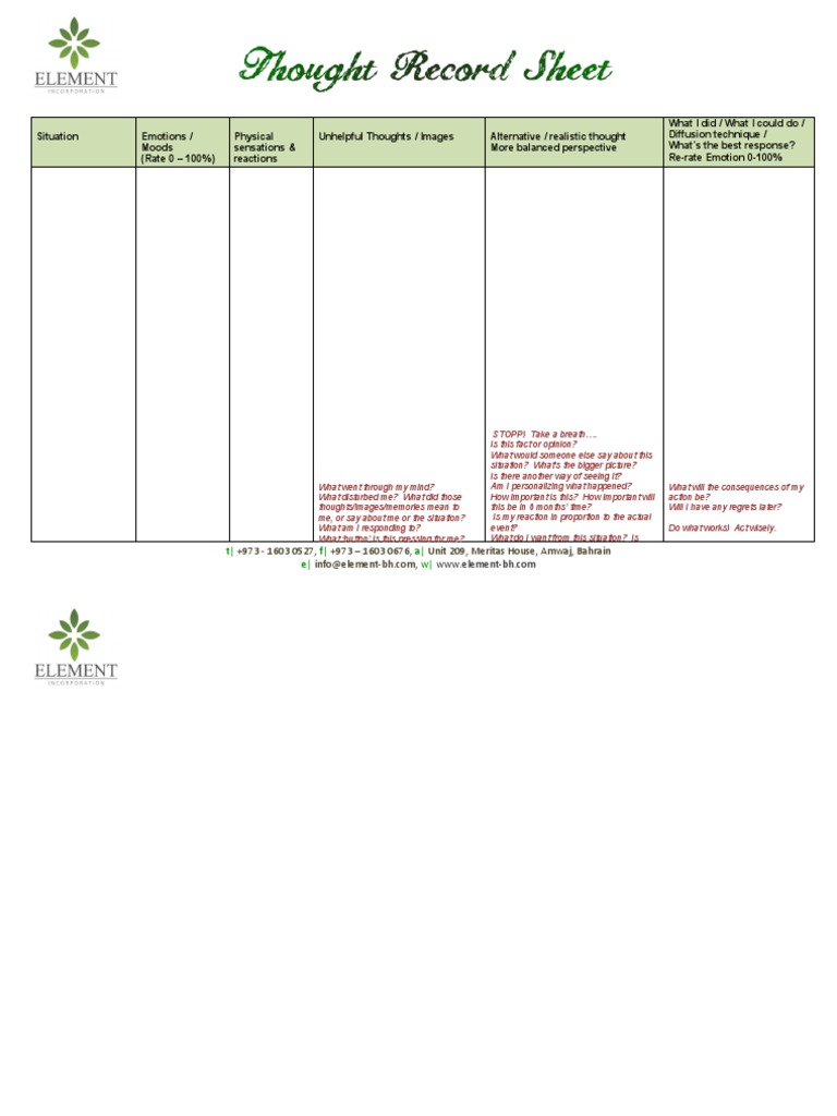 Thought Record Sheet Anger | PDF | Thought | Psychological Concepts