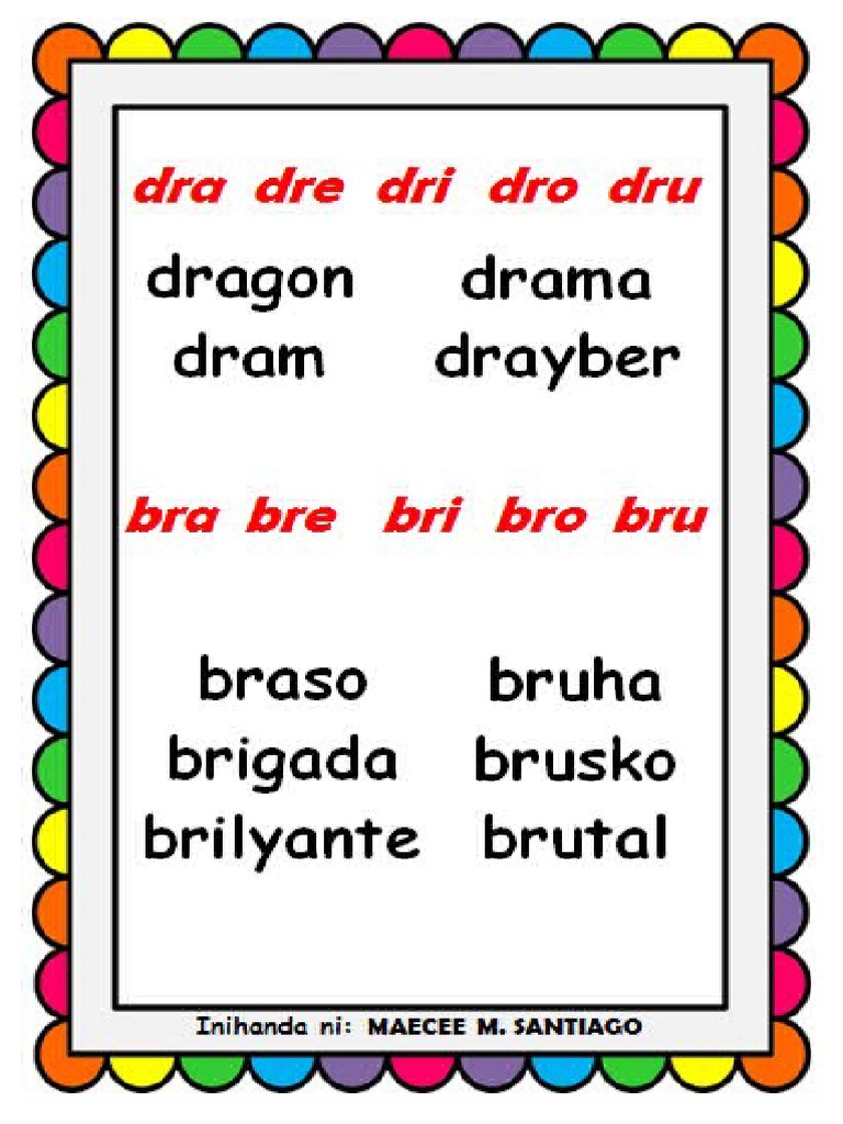 Mga Salitang Nagsisimula Sa KL, PL, GR, TR, DR, BR, KR, PR, Dy, Ts | PDF