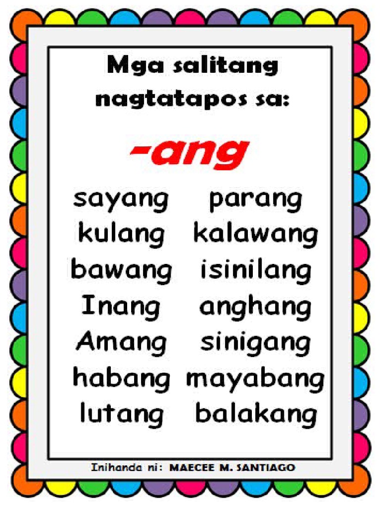 Mga Salitang Nagtatapos Sa - Ang, - Ing, - Ong BY MALIKHAING MAESTRA | PDF
