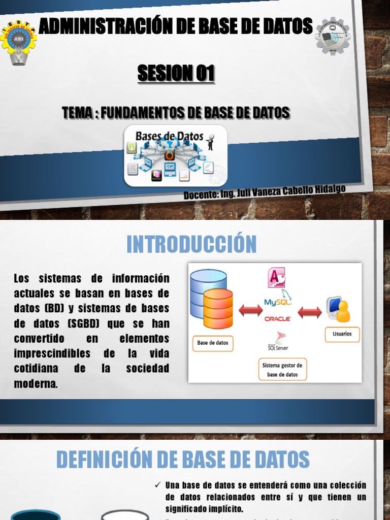 Diapositivas Sesion 01 Adm de Base de Datos | Descargar gratis PDF | Bases de datos | Software