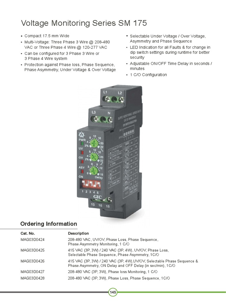 Voltage Monitoring Series SM 175 | PDF | Relay | Electromagnetic ...