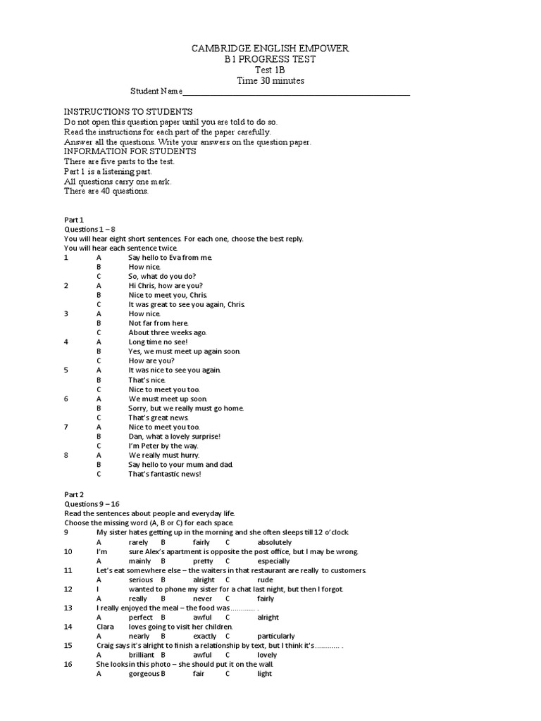 Test Empower b1 | PDF