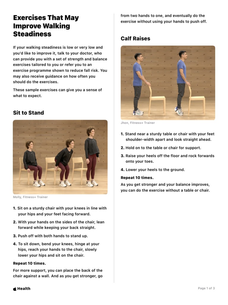 Exercises Walking Steadiness | PDF | Foot | Chair