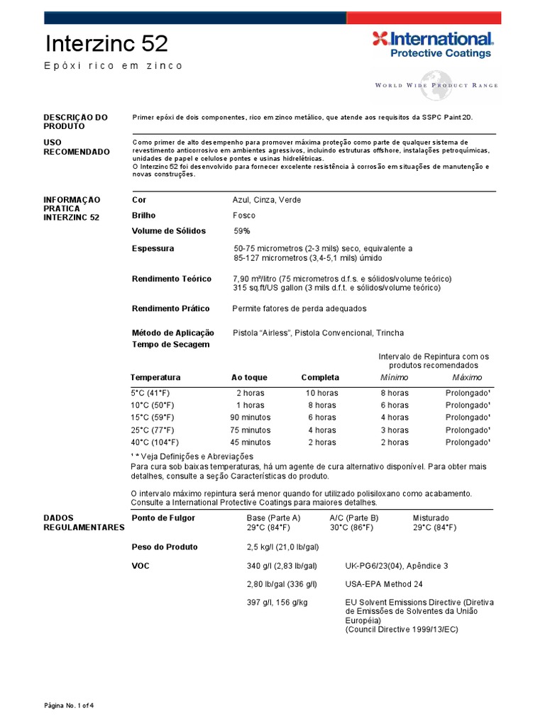 Interzinc 52 | PDF | Embalagem e rotulagem | Temperatura