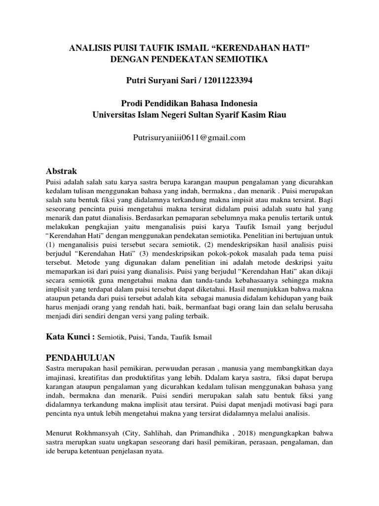 Analisis Puisi Taufik Ismail Teori Sastra | PDF