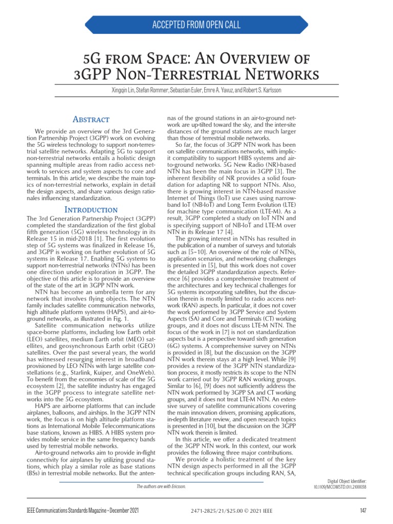 5G From Space - An Overview of 3GPP Non-Terrestrial Networks | PDF | Radio Propagation | Data ...