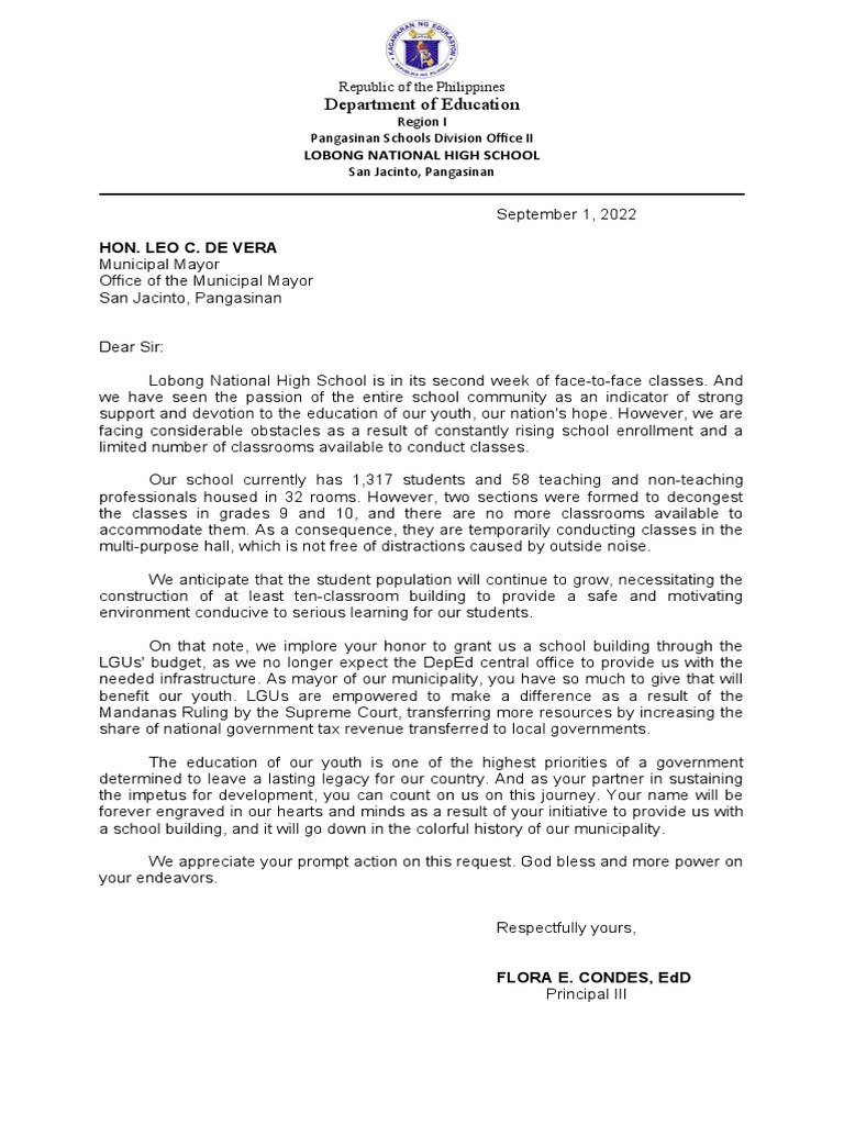 Request for New School Building Construction | PDF