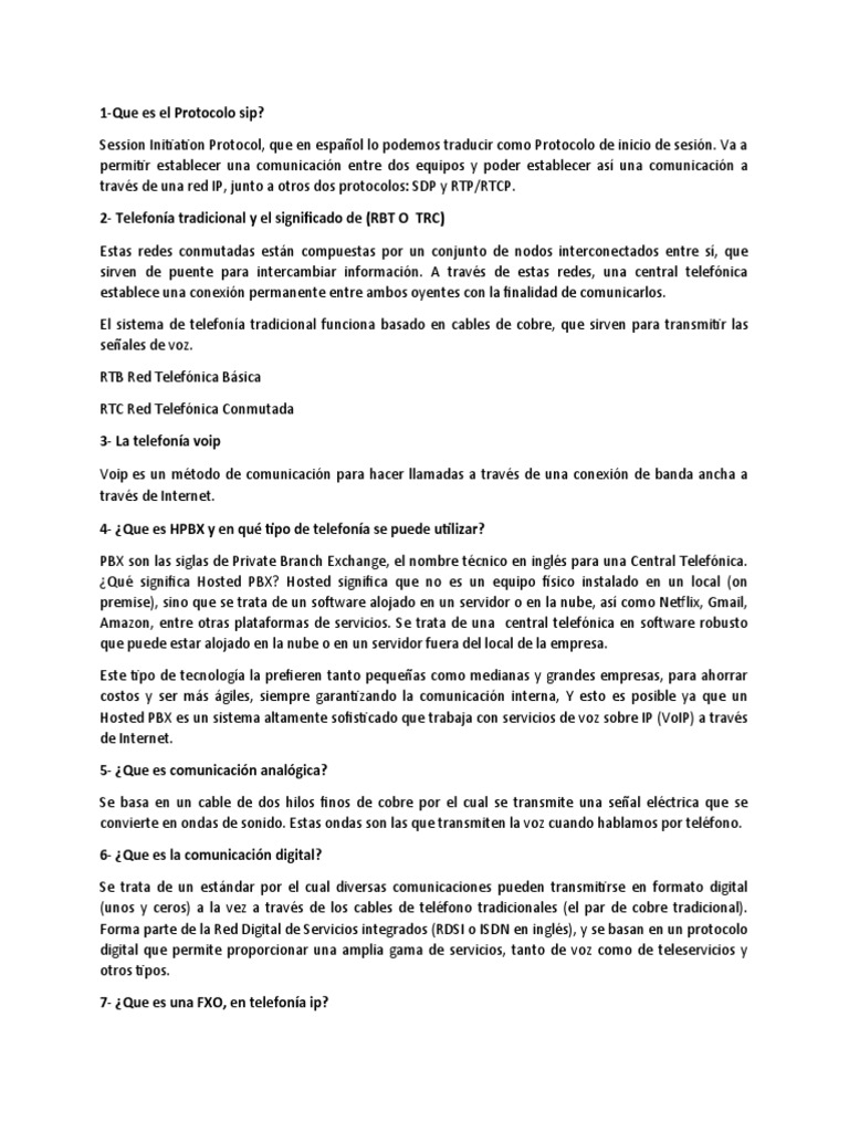 Ex - Cuestionario de La Telefonia Ip | PDF | Voz sobre IP | Red ...