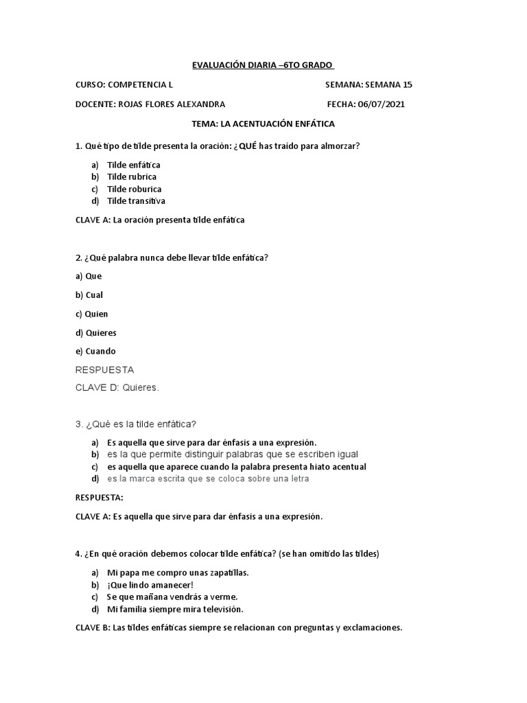 6TO - ACENTUACIÓN ENFÁTICA - COMP.L | PDF