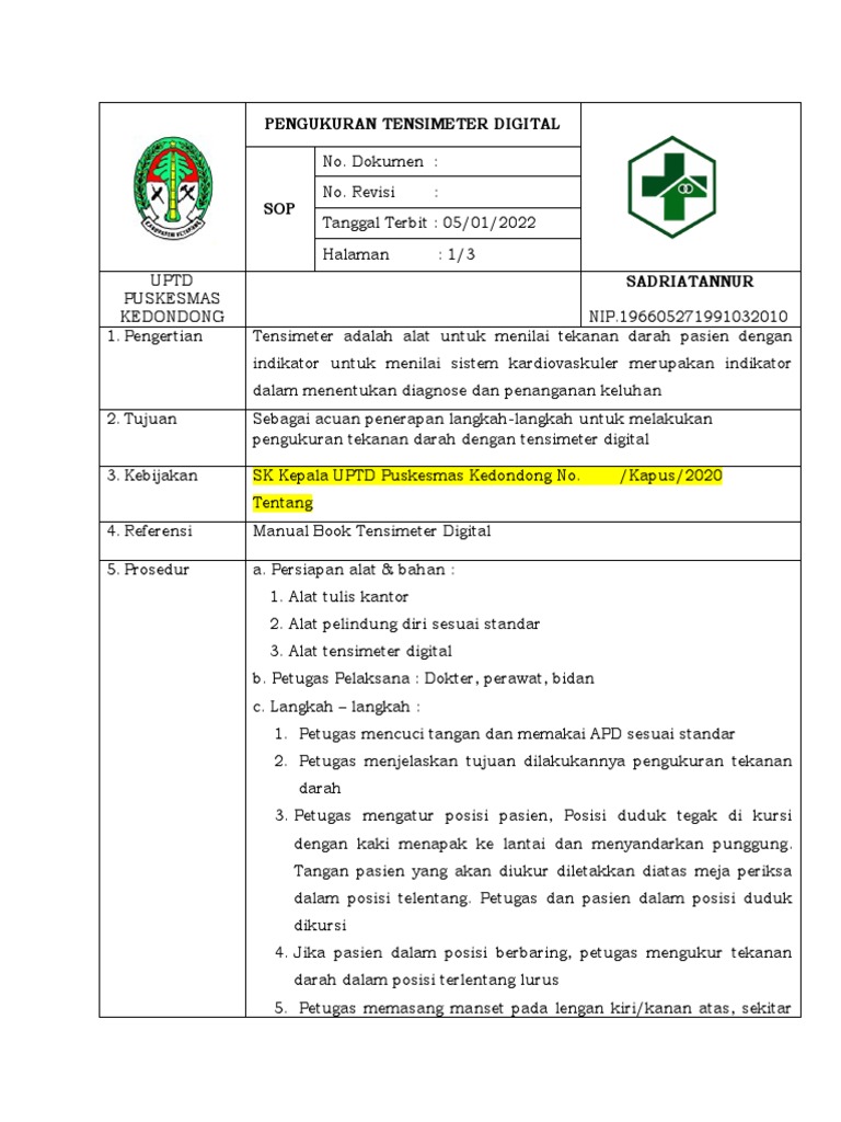 SOP Tensi Digital 2 | PDF