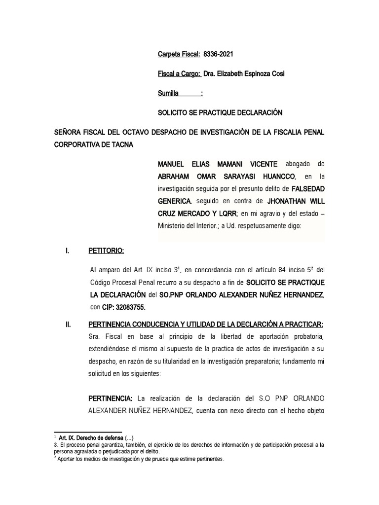 Solicito Se Practique Declaración | PDF | Justicia penal | Crimen y violencia