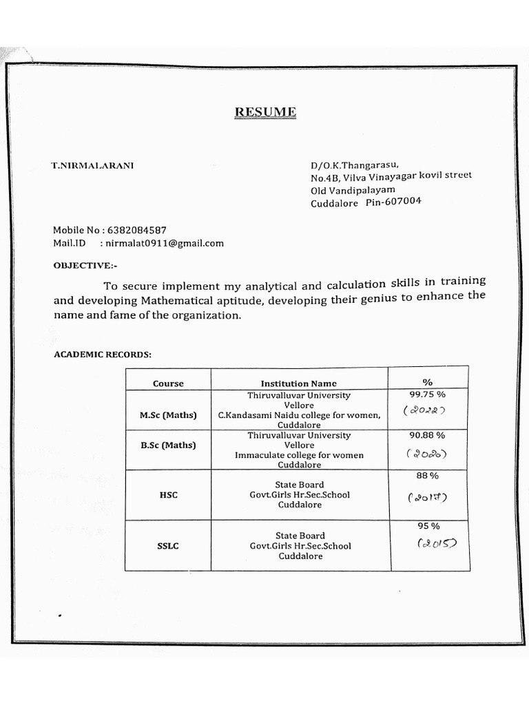 Nirmala Resume | PDF