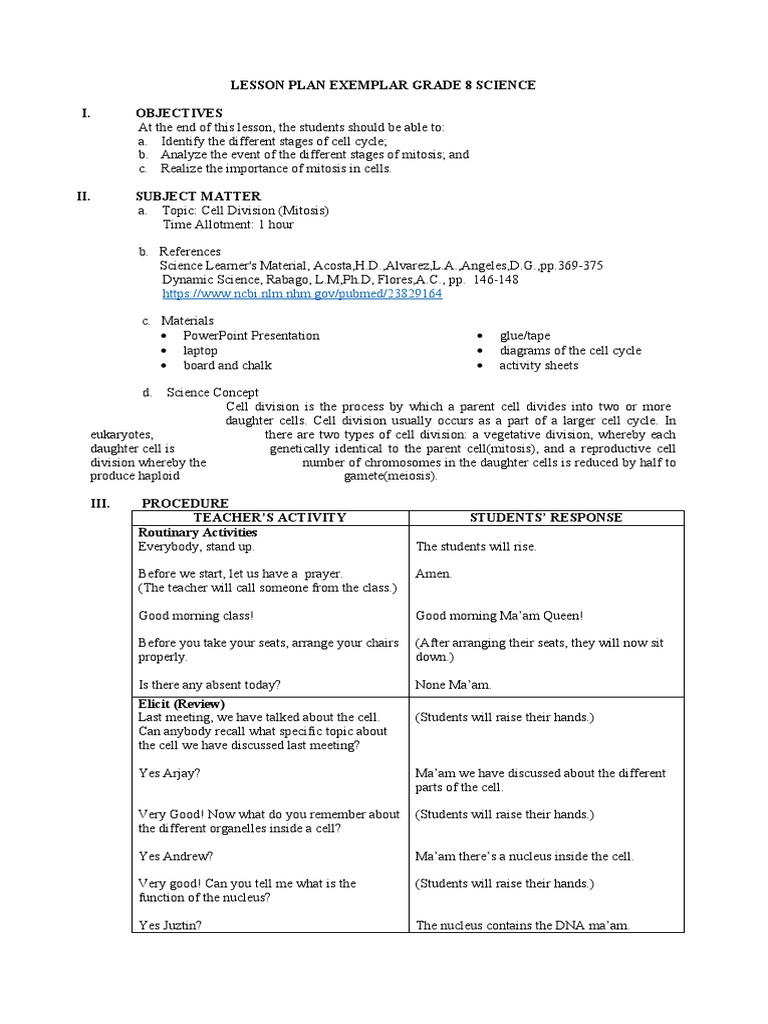 Lesson Plan-Cell Cycle | PDF | Cell (Biology) | Mitosis