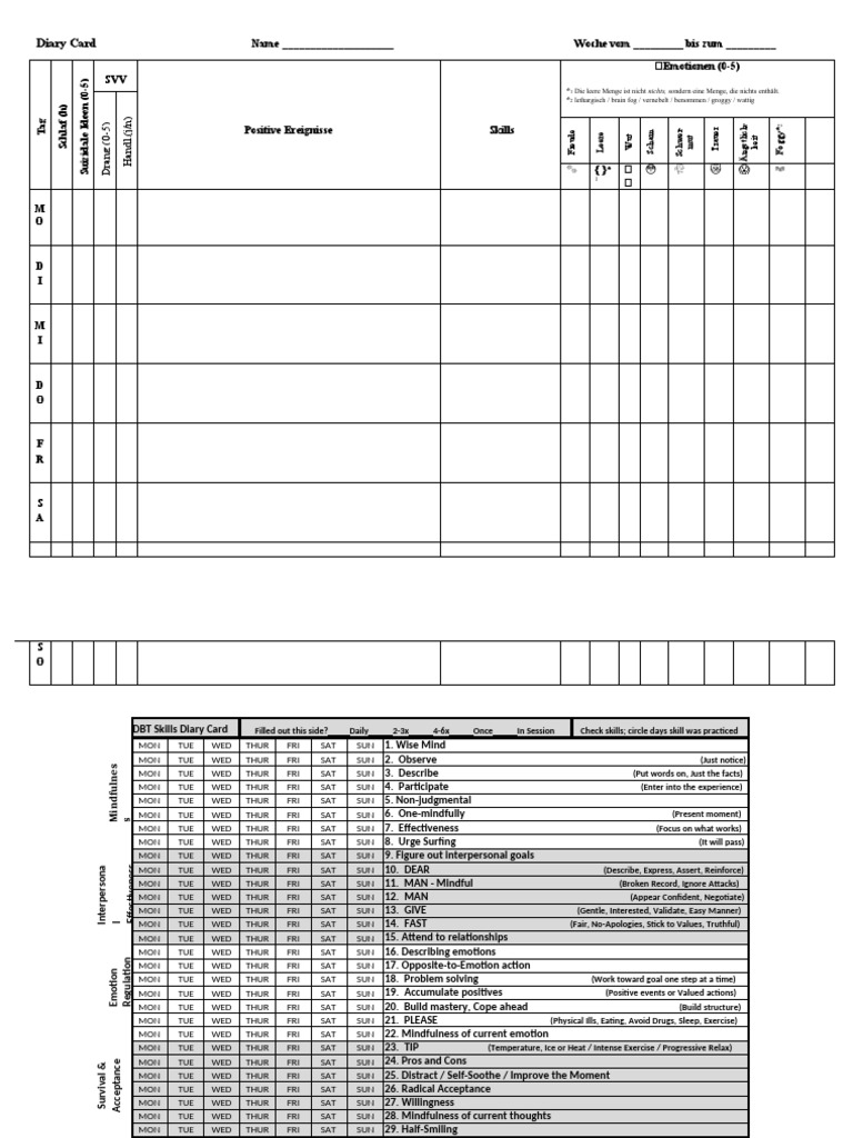 Diary Card Vorlage | PDF | Emotional Self Regulation | Subjective ...