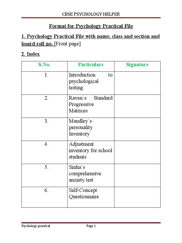 Psychology Practical File Class Xii | PDF | Industrial And ...