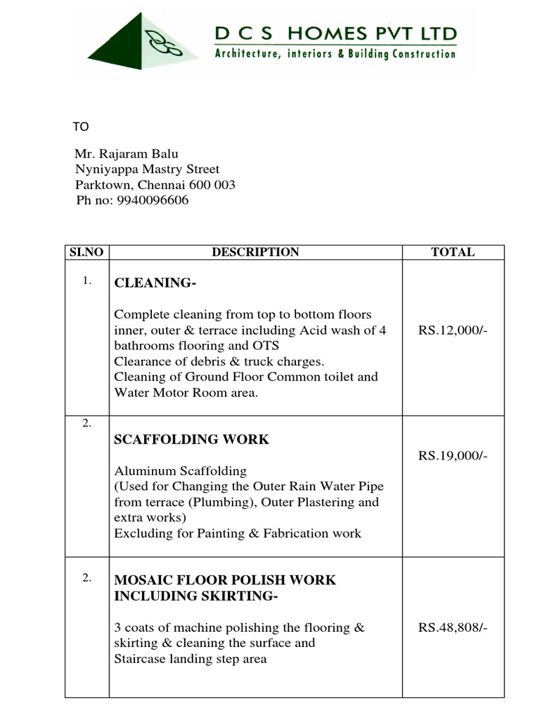 Parrys Revised Estimate | PDF | Concrete | Building Engineering