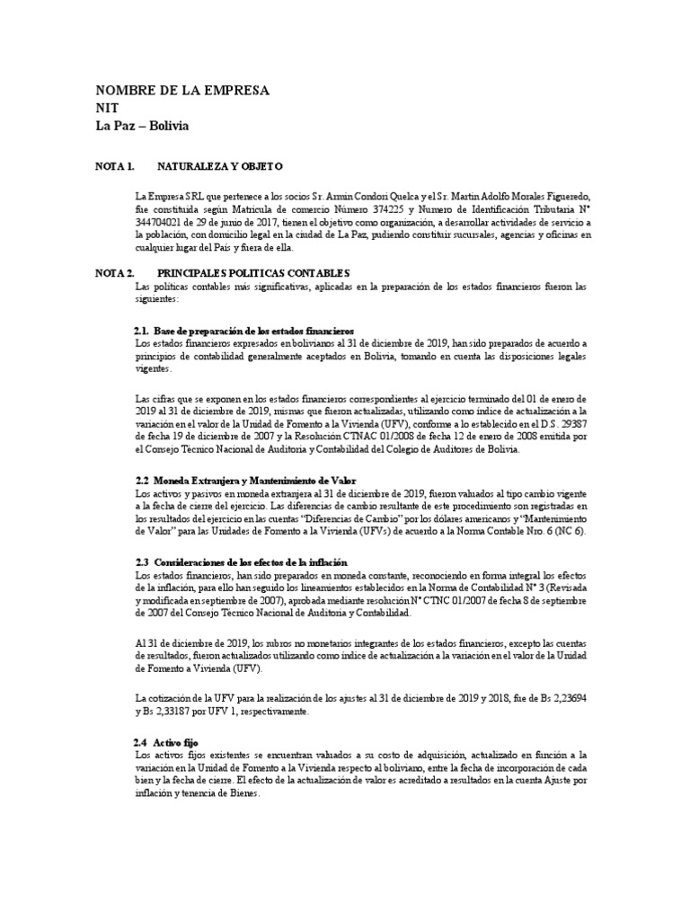 Notas A Los Eeff | PDF | Contabilidad | Inflación