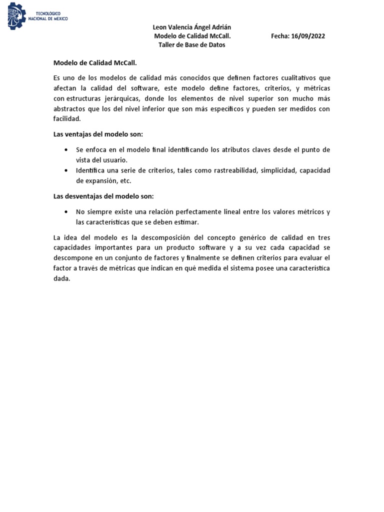 Modelo de Calidad McCall | PDF | Software | Bases de datos