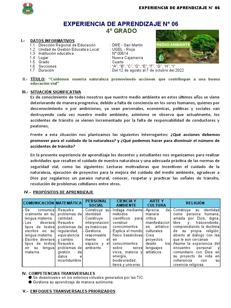 6.-EXPERIENCIA DE APRENDIZAJE #06 - Oficial | PDF | Aprendizaje | Experiencia