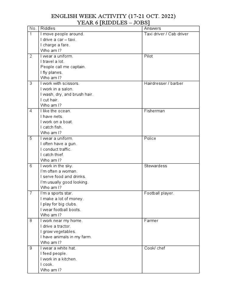 English Week Riddles | PDF