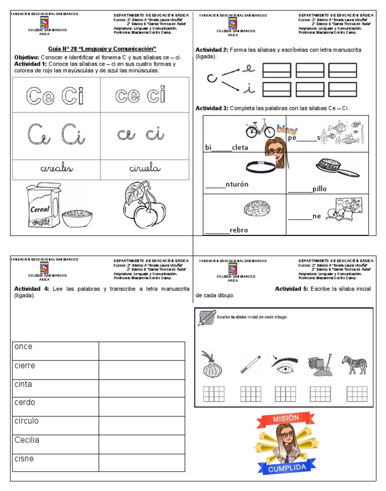 Guía Sílabas Ce Ci | PDF | Cognición | Comunicación escrita