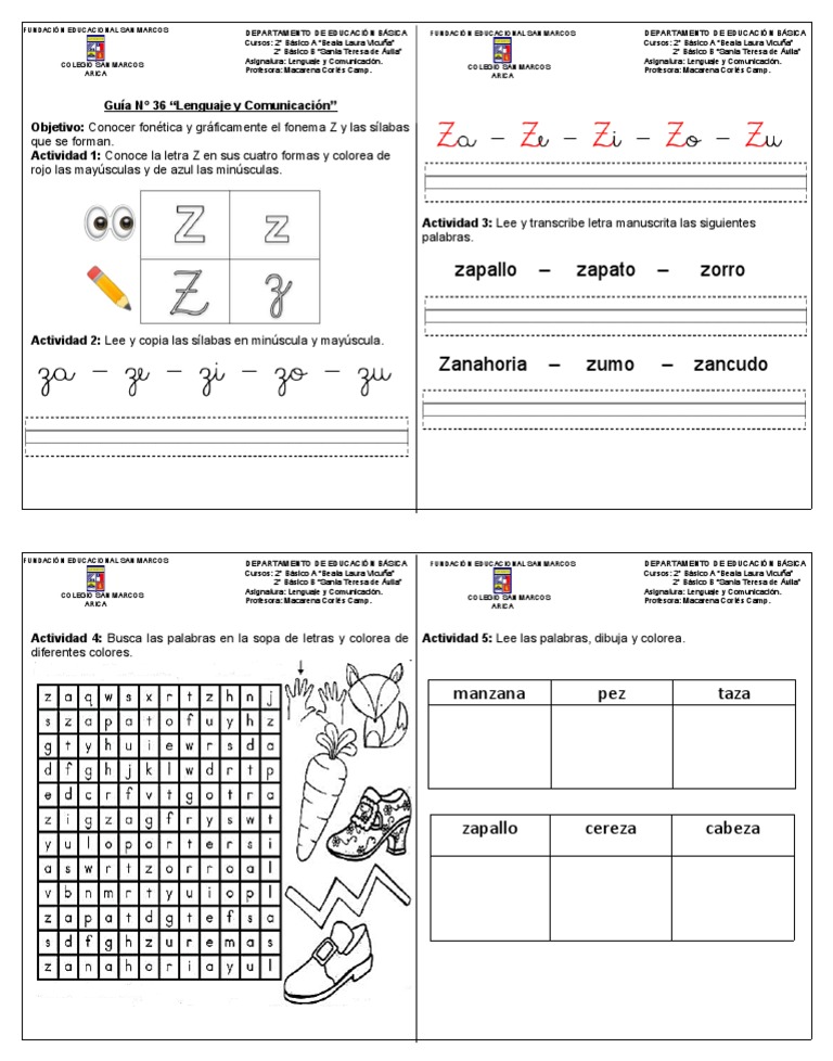 Guía Fonema Z | PDF | Fonética | Ortografía