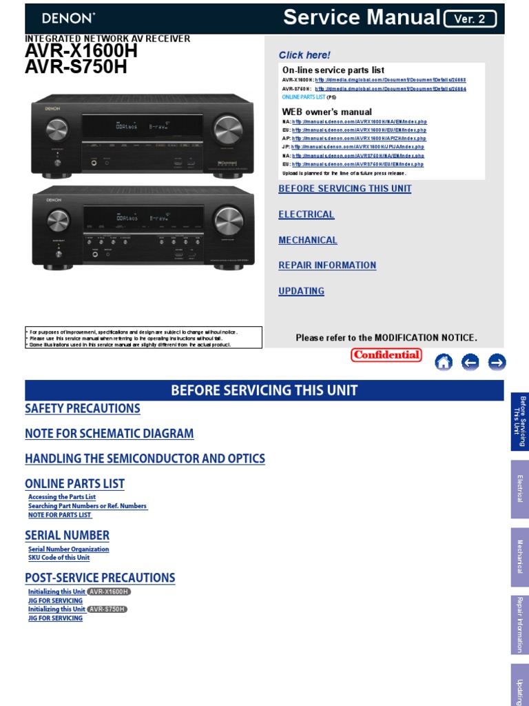 Avr-X1600h Avr-S750h Eng SM v02 | PDF | Electrical Connector | Electronics