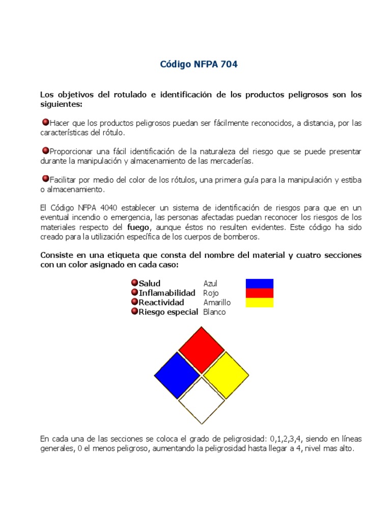 Código NFPA 704 - Identificacion, Rotulado, Etc | PDF | Agua | Combustión