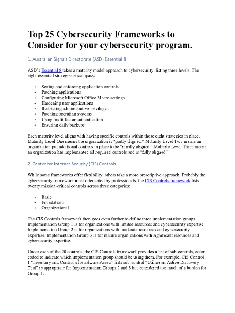 Top 25 Cybersecurity Frameworks | PDF | Security | Computer Security