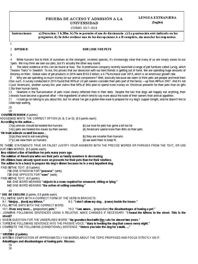 2b Ingles Pets Examen | PDF | Grammar | Syntax