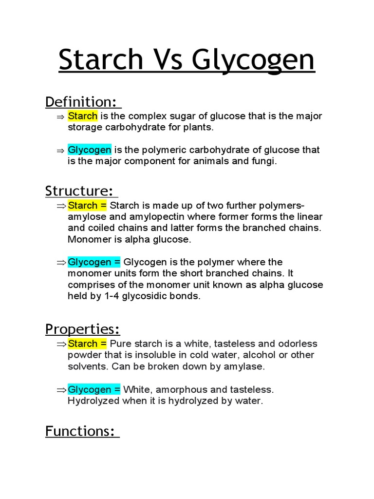Starch Vs Glycogen | PDF