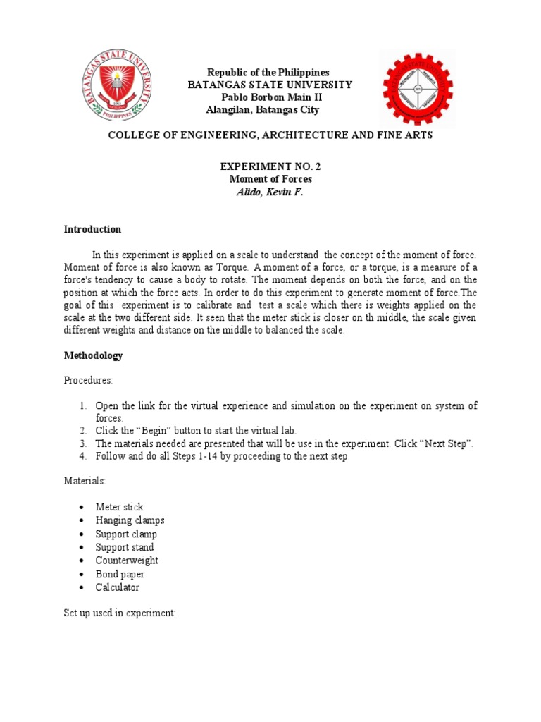 Experiment 2 - Alido, Kevin F. | PDF | Torque | Force