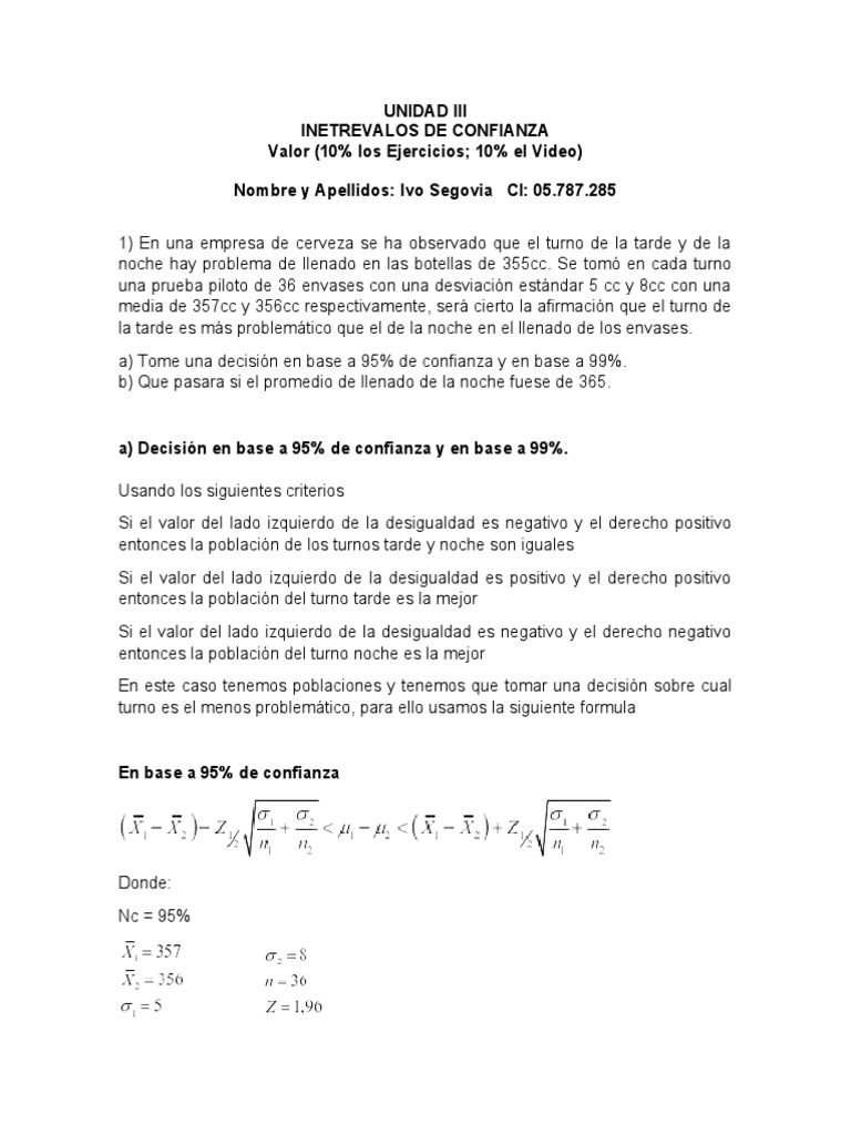 Inetrevalos de Confianza | PDF | Intervalo de confianza | Desviación Estándar