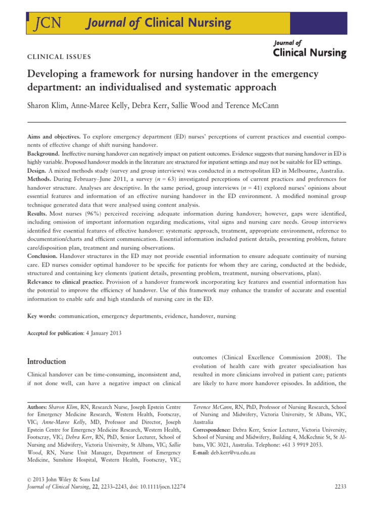 Kerr - Framework ED Handover | PDF | Nursing | Health Care