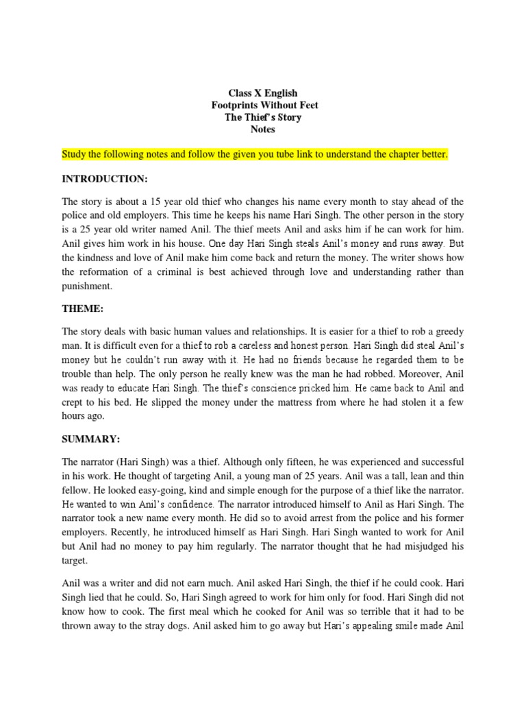 10 English - The Thief's Story - Notes and Video Link | Download Free ...